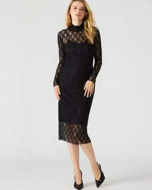 Steve Madden Vivienne Studded Lace Dress Long Sleeve Mesh Dresses