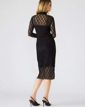 Steve Madden Vivienne Studded Lace Dress Long Sleeve Mesh Dresses