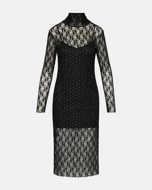 Steve Madden Vivienne Studded Lace Dress Long Sleeve Mesh Dresses