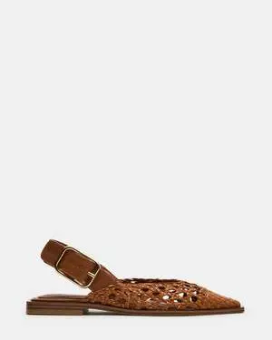 Steve Madden Shay Woven Gold Detail Flats - Cognac