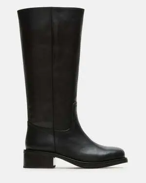 Steve Madden Riggs Leather Wide Calf Knee High Boots - Black