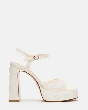 Steve Madden Liandra Embellished Block Heels - White Mesh