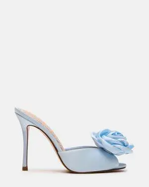 Steve Madden Priya Flower Mule Heels - Blue Satin