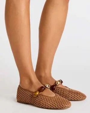 Steve Madden Poppin Raffia Mary Jane Flats With Gold Detailing