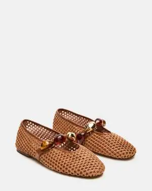Steve Madden Poppin Raffia Mary Jane Flats With Gold Detailing