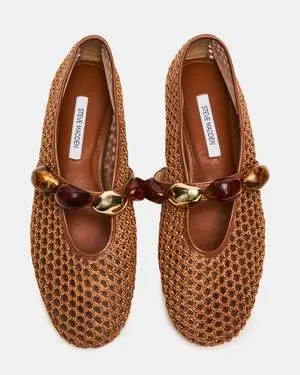 Steve Madden Poppin Raffia Mary Jane Flats With Gold Detailing