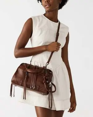 Steve Madden Riggs Satchel Bag With Studs And Fringe
