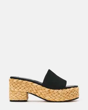 Steve Madden Dock Raffia Mule Sandals - Black