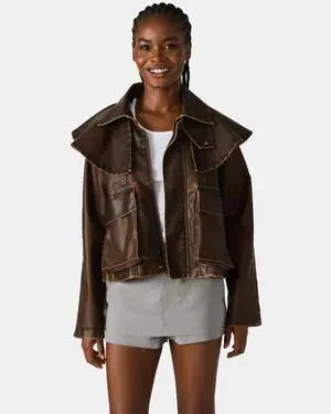 Steve Madden Varvara Jacket Long Sleeve Faux Leather Jackets & Coats - Chocolate