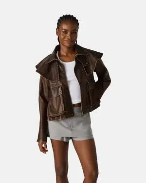 Steve Madden Varvara Jacket Long Sleeve Faux Leather Jackets & Coats
