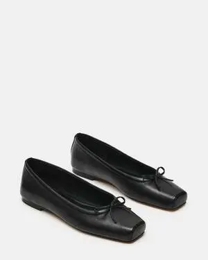 Steve Madden Eleve Square Toe Ballet Flats - Black Leather