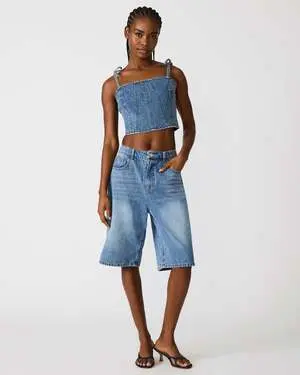 Steve Madden Meaghan Top Sleeveless Cropped Tops - Blue Heather