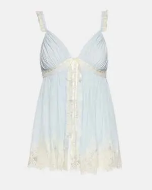 Steve Madden Sleeveless Lace Trimmed Top With Tie Front - Blue Ice