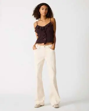 Steve Madden Sleeveless Ruffle Front Tie Top - Chocolate