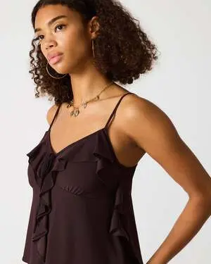 Steve Madden Sleeveless Ruffle Front Tie Top - Chocolate