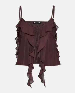 Steve Madden Sleeveless Ruffle Front Tie Top - Chocolate