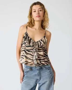 Steve Madden Roue Zebra Print Ruffle Front Tie Camisole