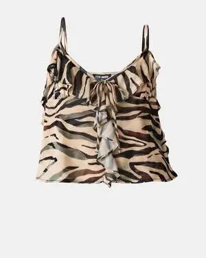 Steve Madden Roue Zebra Print Ruffle Front Tie Camisole