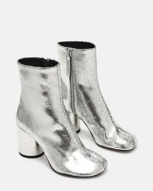 Steve Madden Caro Block Heel Booties - Silver Crinkle