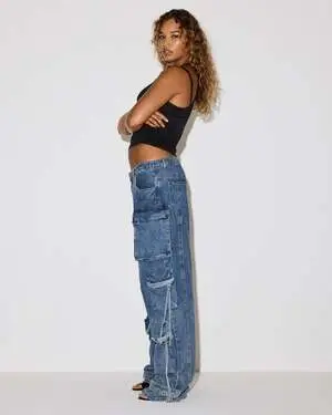 Steve Madden Duo Medium Wide Leg Cargo Pants - Denim Multi
