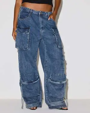 Steve Madden Duo Medium Wide Leg Cargo Pants - Denim Multi