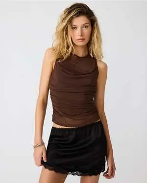 Steve Madden Sleeveless Mesh Cowl Neck Top