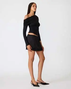 Steve Madden Ryder Knit Top Long Sleeve Ruched One Shoulder Top