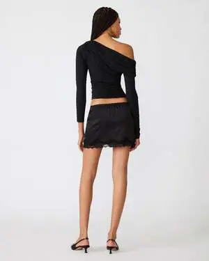 Steve Madden Ryder Knit Top Long Sleeve Ruched One Shoulder Top