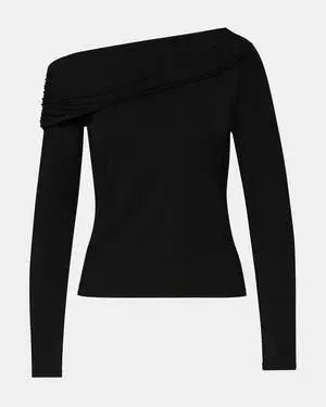 Steve Madden Ryder Knit Top Long Sleeve Ruched One Shoulder Top