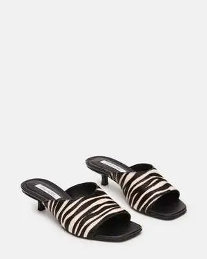 Steve Madden Trina Mule Heels With Square Toe And Kitten Heel - Zebra