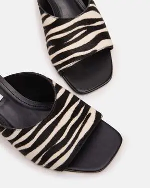 Steve Madden Trina Mule Heels With Square Toe And Kitten Heel - Zebra