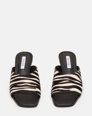 Steve Madden Trina Mule Heels With Square Toe And Kitten Heel - Zebra