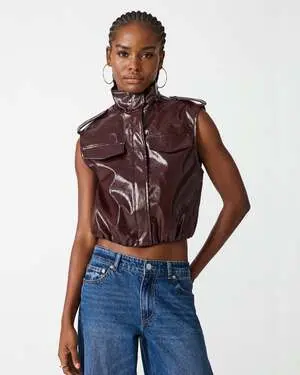 Steve Madden Faux Leather Cropped Vest - Deep Fig