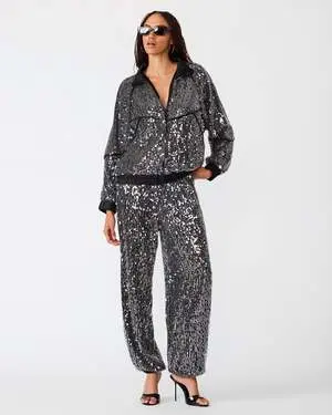 Steve Madden Jacey Jacket Long Sleeve Bombers Jackets & Coats - Black Sequin