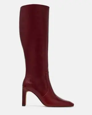 Steve Madden Lovelies Dark Cherry Leather Block Heel Boots - Wine