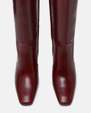 Steve Madden Lovelies Dark Cherry Leather Block Heel Boots