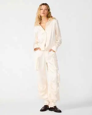 Steve Madden Long Sleeve Button Up Top - Cream