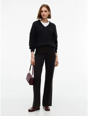 Tommy Hilfiger Flared Cropped Ponte Pull-on Pant - Black