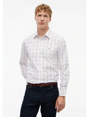 Tommy Hilfiger Regular Fit Windowpane Shirt - Optic White