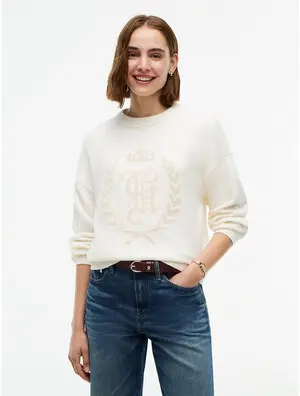 Tommy Hilfiger Intarsia Laurel Leaf Logo Sweater - Cream
