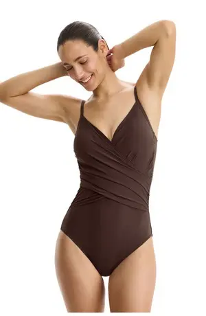 GOTTEX Tutti Frutti V-neck Surplice One Piece Swimsuit - Espresso