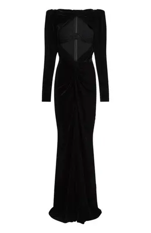Balmain Long Velvet And Lace Gown