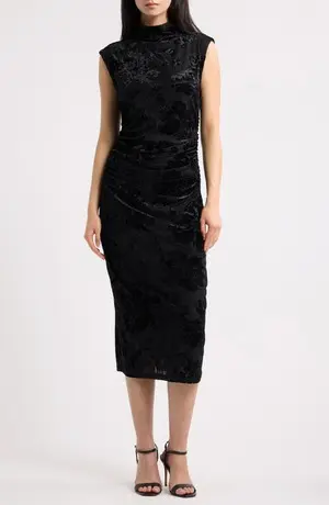 Sam Edelman Floral Devoré Sheath Midi Dress - Black