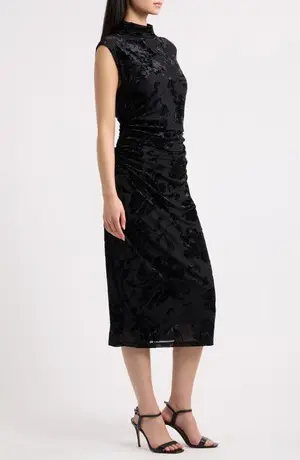 Sam Edelman Floral Devoré Sheath Midi Dress - Black