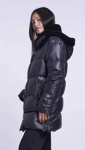 BLUE DUCK Down Jacket With Shearling Collar - Black