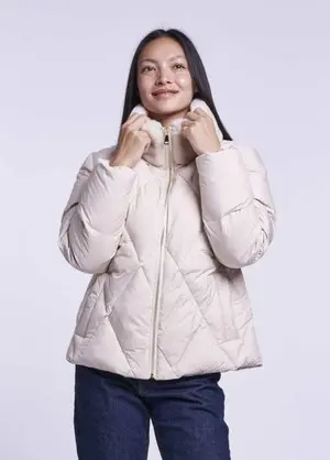 BLUE DUCK Quilted Down Cropped Jacket With Shearling Collar - Beige