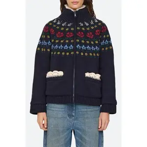 Sea Preston Faux Shearling Lined Knit Jacket - Navy