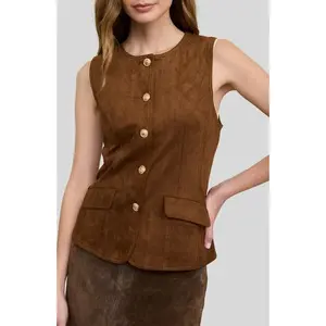ZOE AND CLAIRE Faux Suede Vest - Brown
