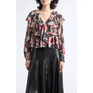 Cinq À Sept Ruffled Floral Top - Obsidian Multi