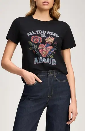 Cinq À Sept All You Need Is Amour Shrunken Cotton Band Graphic T-shirt - Black Multi
